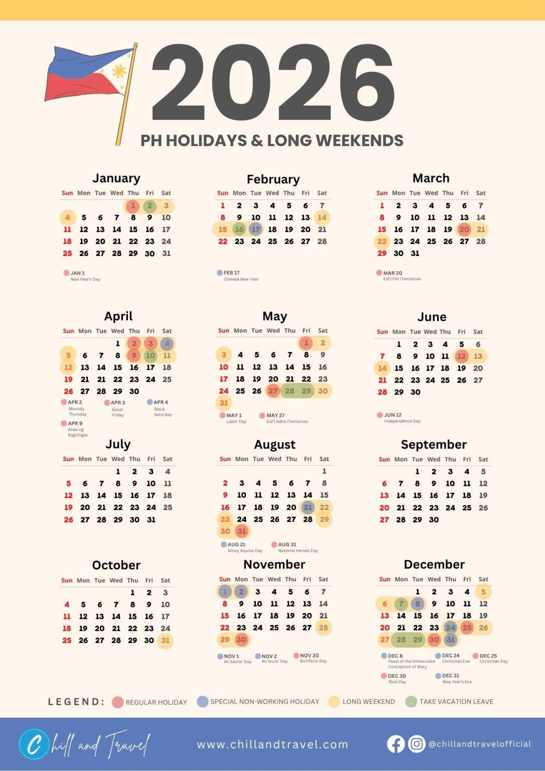 2026 Philippine Holidays & Long Weekends Calendar